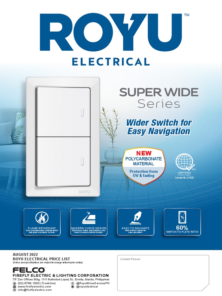 Royu Light Switch Product Overview | PDF | Electrical Connector | Ac ...
