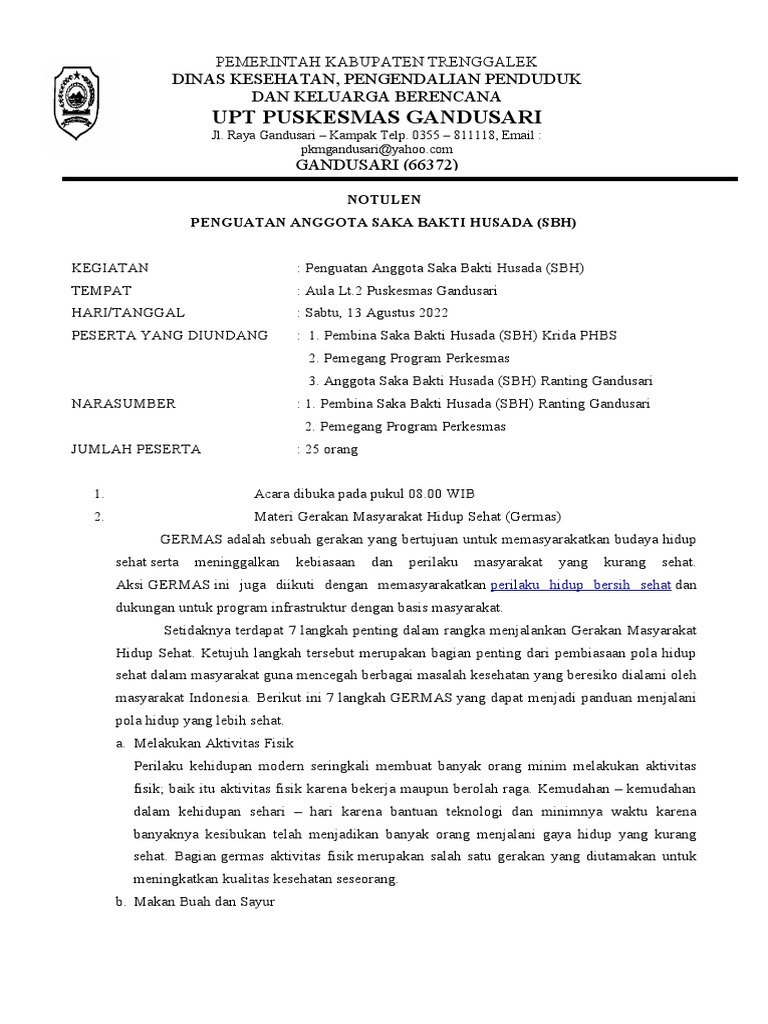 Notulen Kegiatan SBH | PDF