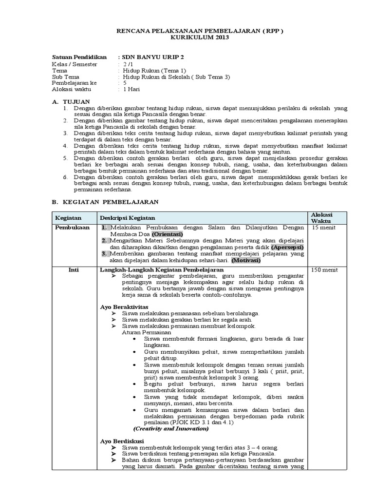 RPP Kelas 2 Tema 1 Subtema 3 Pembelajaran 5 | PDF