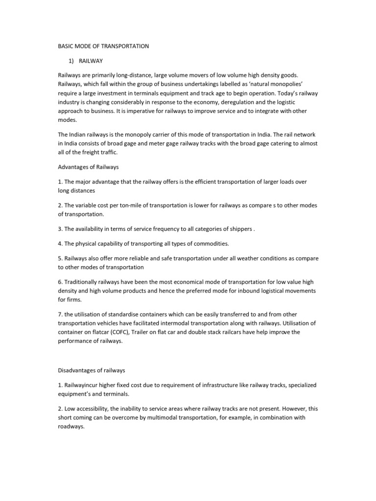 Basic Mode of Transportation | PDF