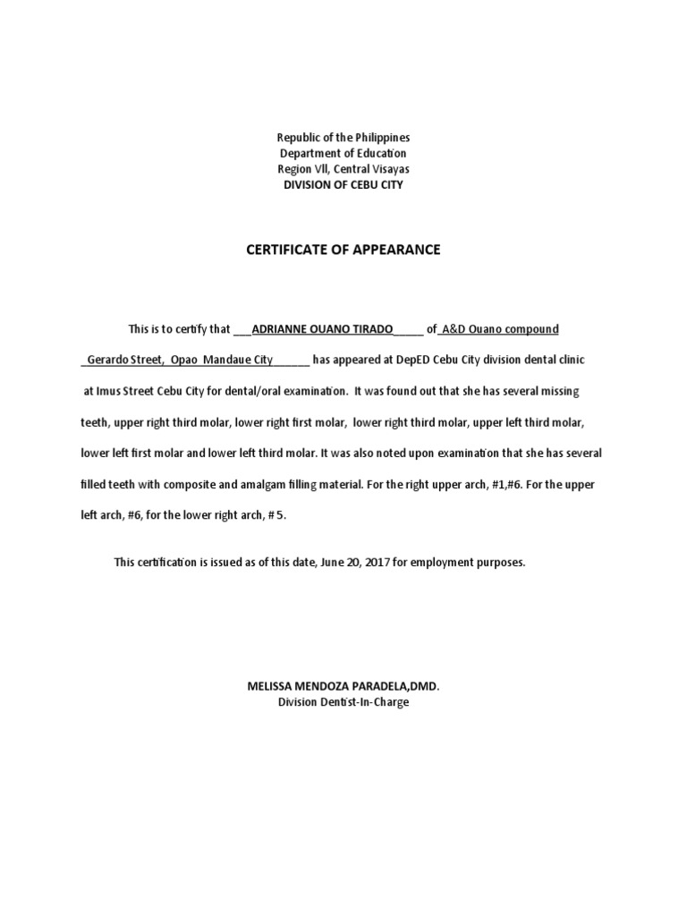 Certificate of Appearance Form | PDF