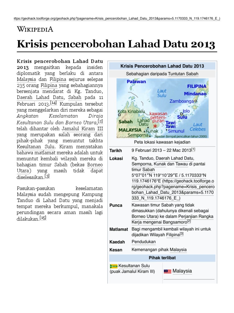 Krisis Pencerobohan Lahad Datu 2013 - Wikipedia Bahasa Melayu ...