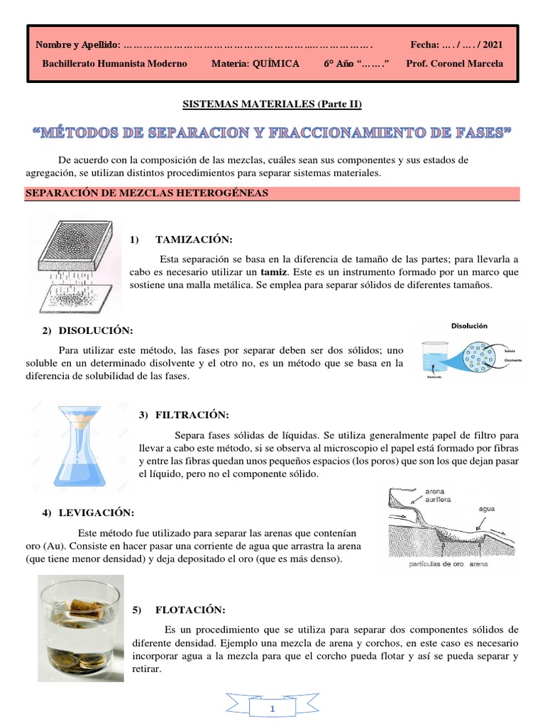 Metodos de Separación (Sistemas Materiales) | PDF | Fase (materia) | Mezcla