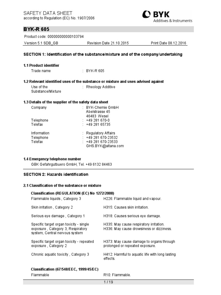 MSDS - Byk-R 605 | PDF | Toxicity | Firefighting