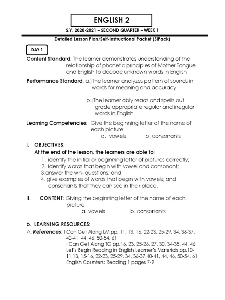 English 2 Quarter 2 Week 1 QARODEL | PDF | English Language | Consonant