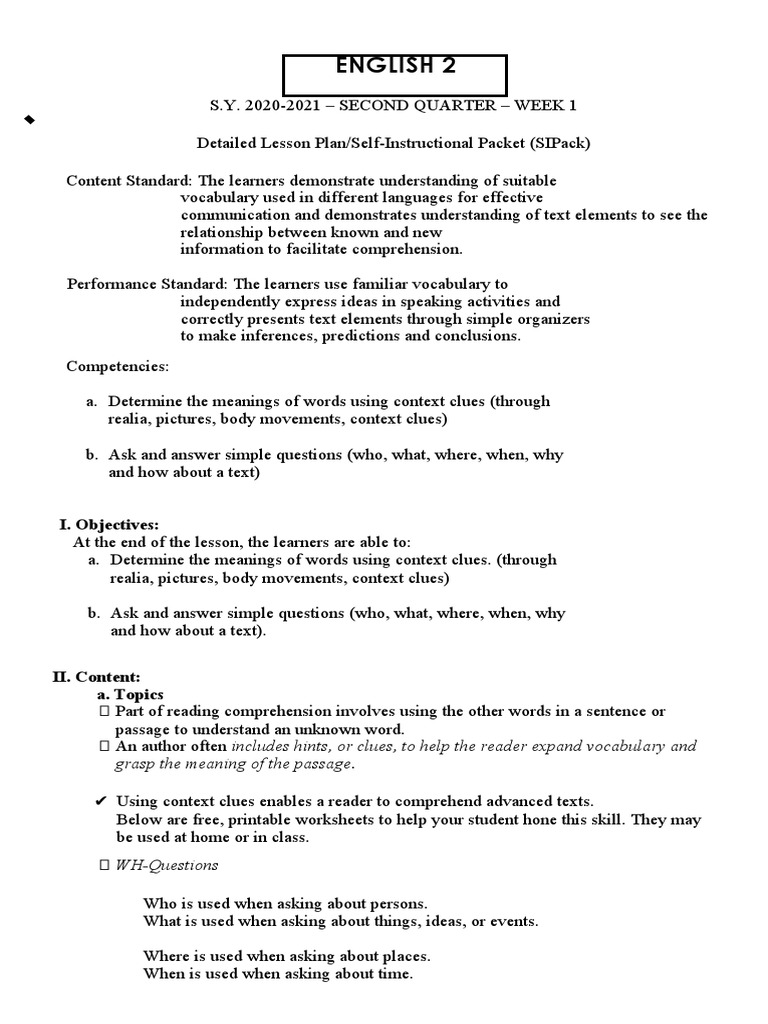 English-2-Quarter 2-Week-5-QARODEL | PDF | Reading Comprehension ...