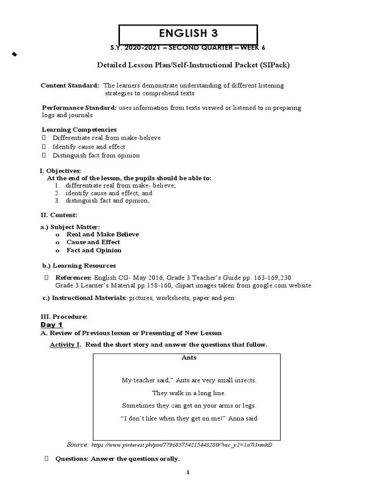 English3-Quarter 2 - Week 6-QARODEL | PDF | Lesson Plan