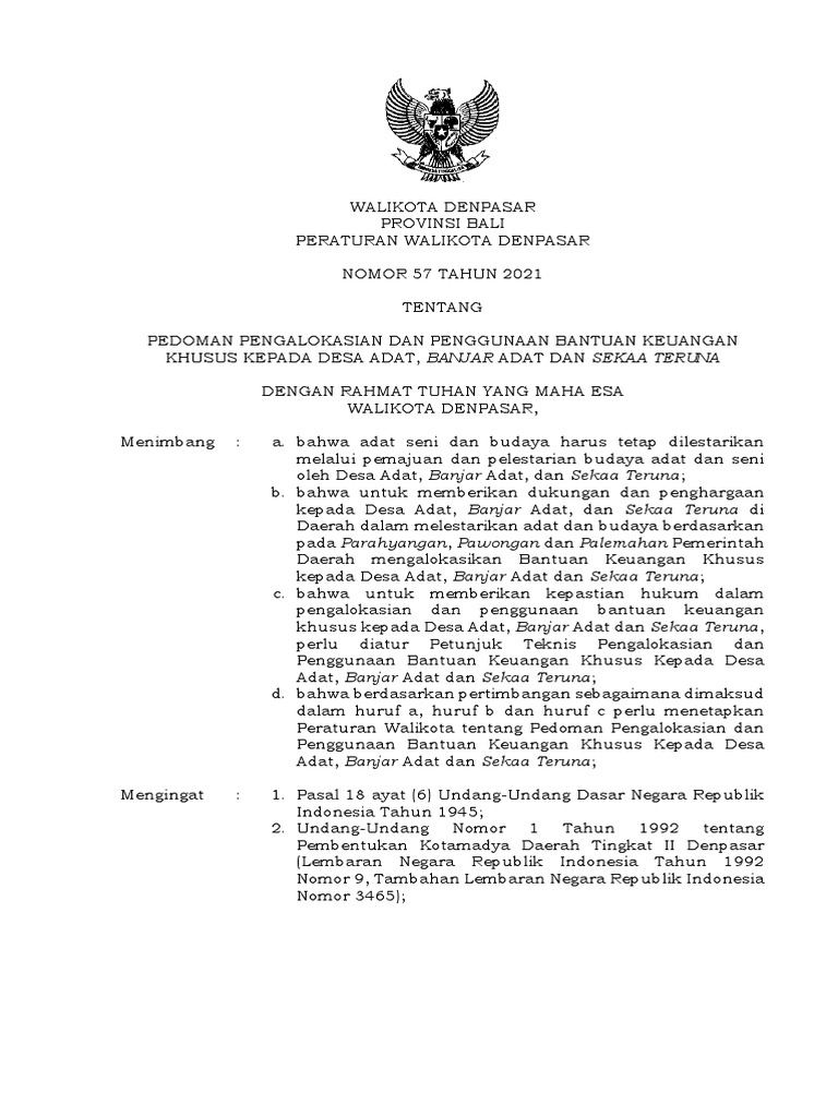 Perwali 57 Tahun 2021 | PDF