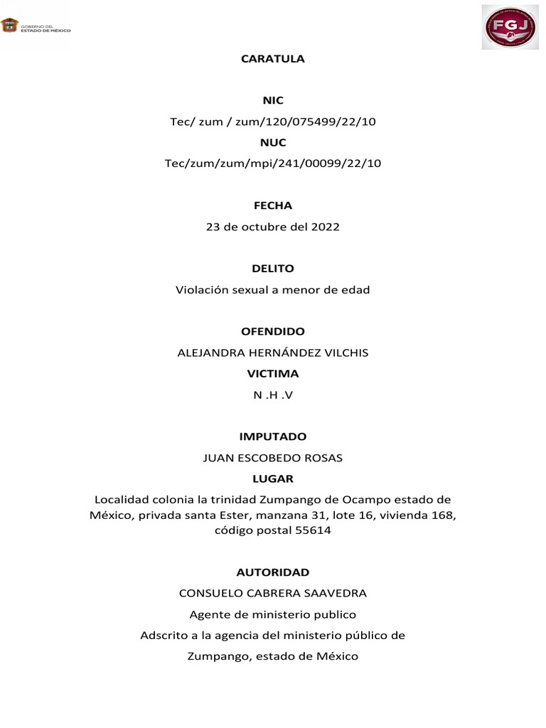 Carpeta de Investigacion Violacion | PDF | Testigo experto | Perfiles ...