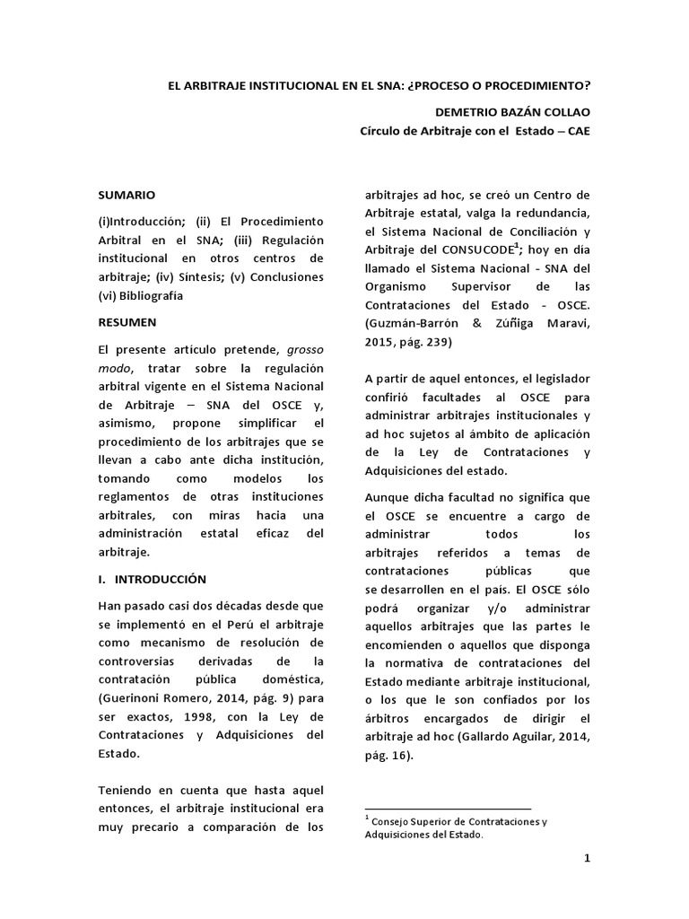 El arbitraje institucional en el SNA: Hacia un procedimiento arbitral ...
