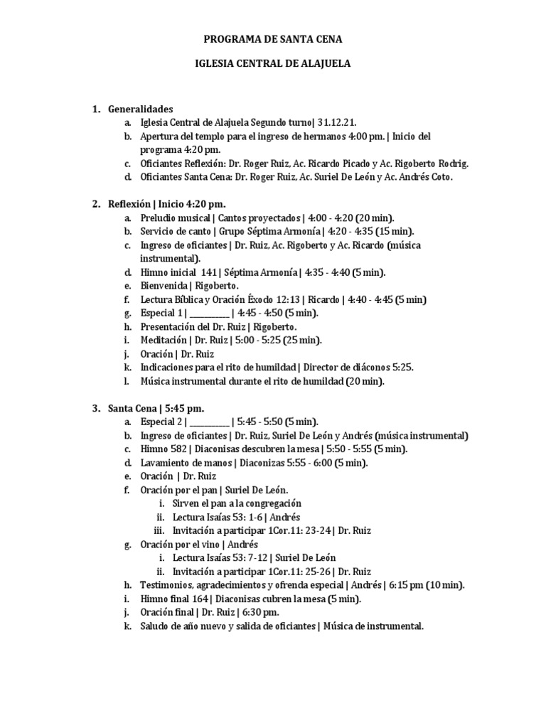 Programa Sugerido Santa Cena | PDF