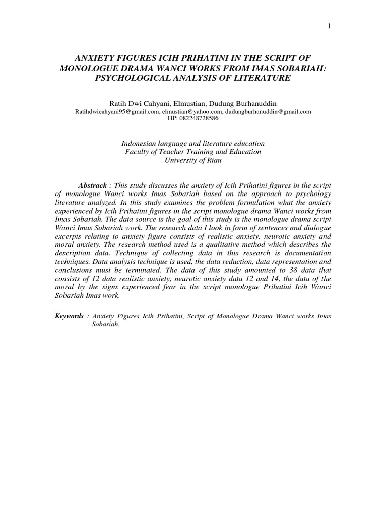 Kecemasan Tokoh Icih Prihatini Dalam Nas | PDF | Filsafat | Sains ...