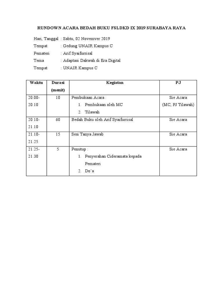 Rundown Acara Bedah Buku | PDF
