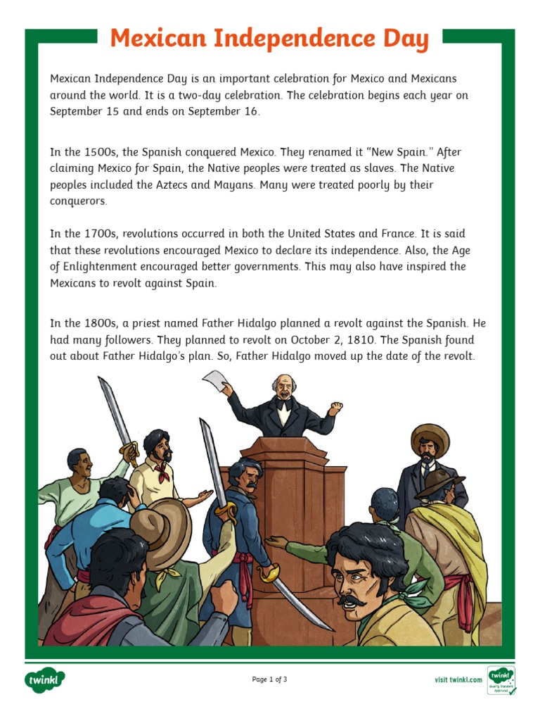 Mexican Independence Day Reading Comprehension Activity | PDF | Spanish ...