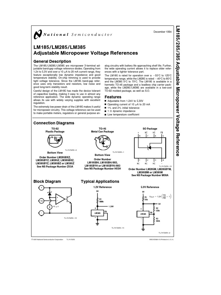 LM185/LM285/LM385 Adjustable Micropower Voltage References: General ...