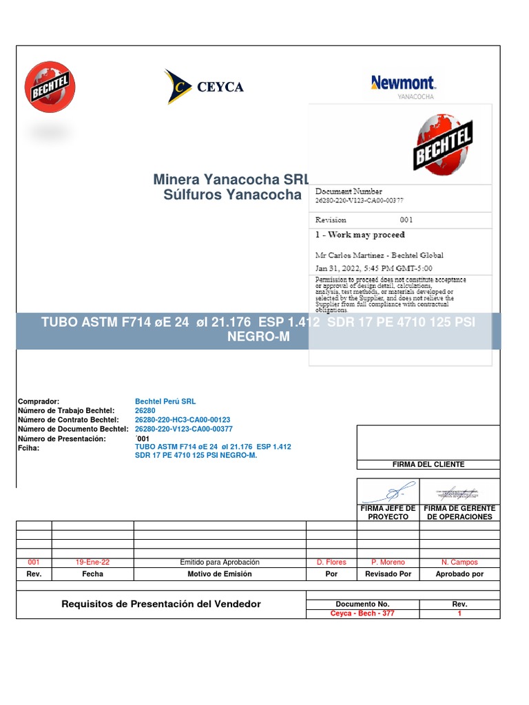 TUBO ASTM F714 Øe 24 Øi 21.176 ESP 1.412 SDR 17 PE 4710 125 PSI NEGRO-M ...