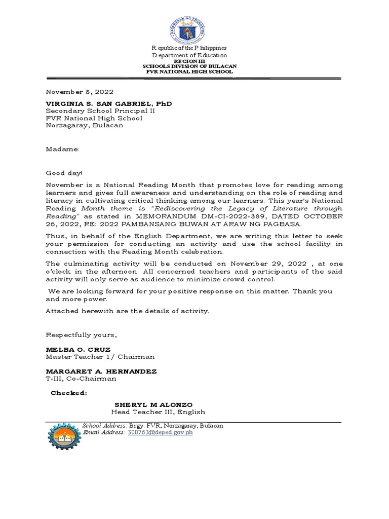 Letter of Intent-Reading Month | PDF