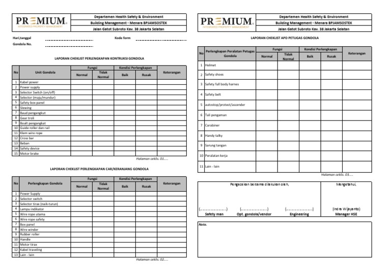 Form Ceklis Gondola | PDF