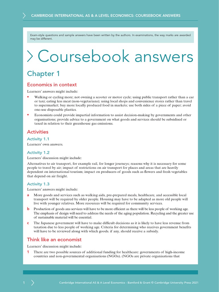 ASAL Economics Coursebook Answers | PDF | Price Elasticity Of Demand | Economics