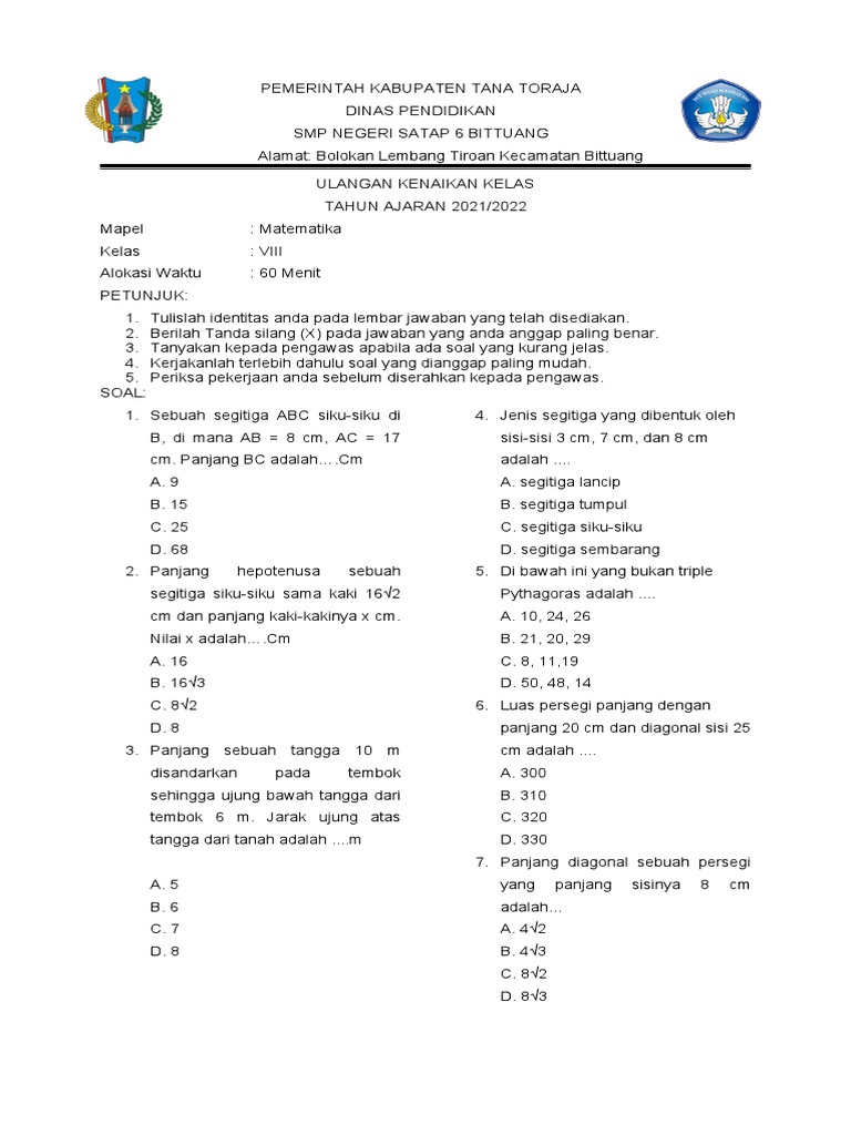 Soal Matematika Kelas 8 Semester Genap | PDF