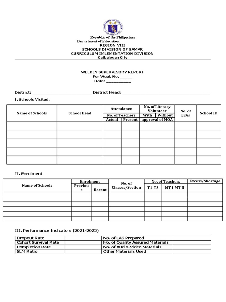 Weekly Supervisory Report Forms | PDF | Behavior Modification | Learning