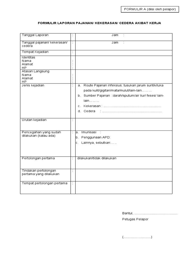 Formulir Laporan Pajanan | PDF