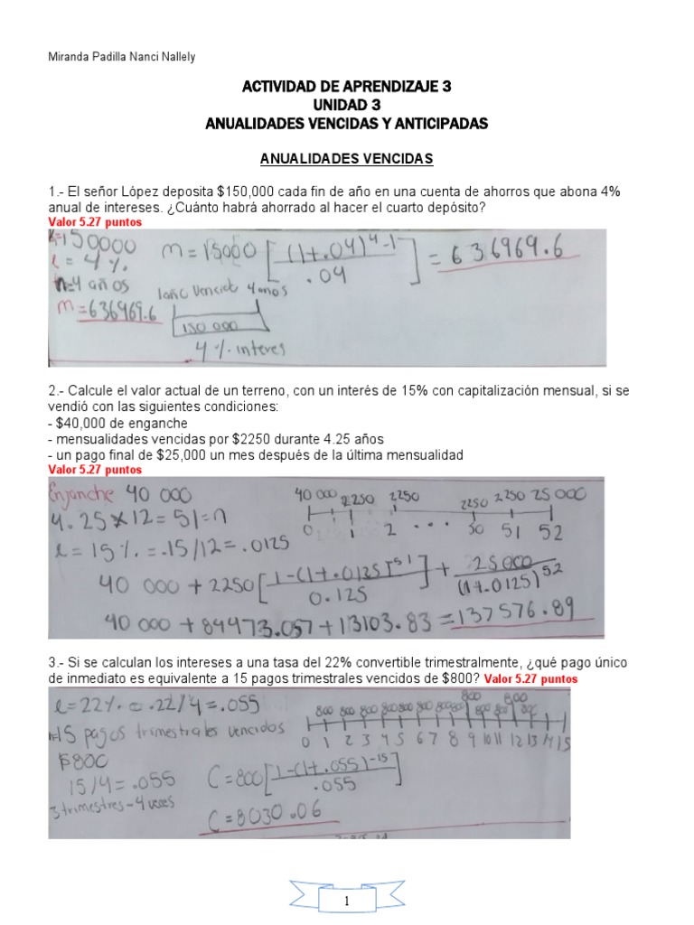 Actividad de Aprendizaje Anualidades Vencidas y Anticipadas | PDF | Interés | Servicios financieros