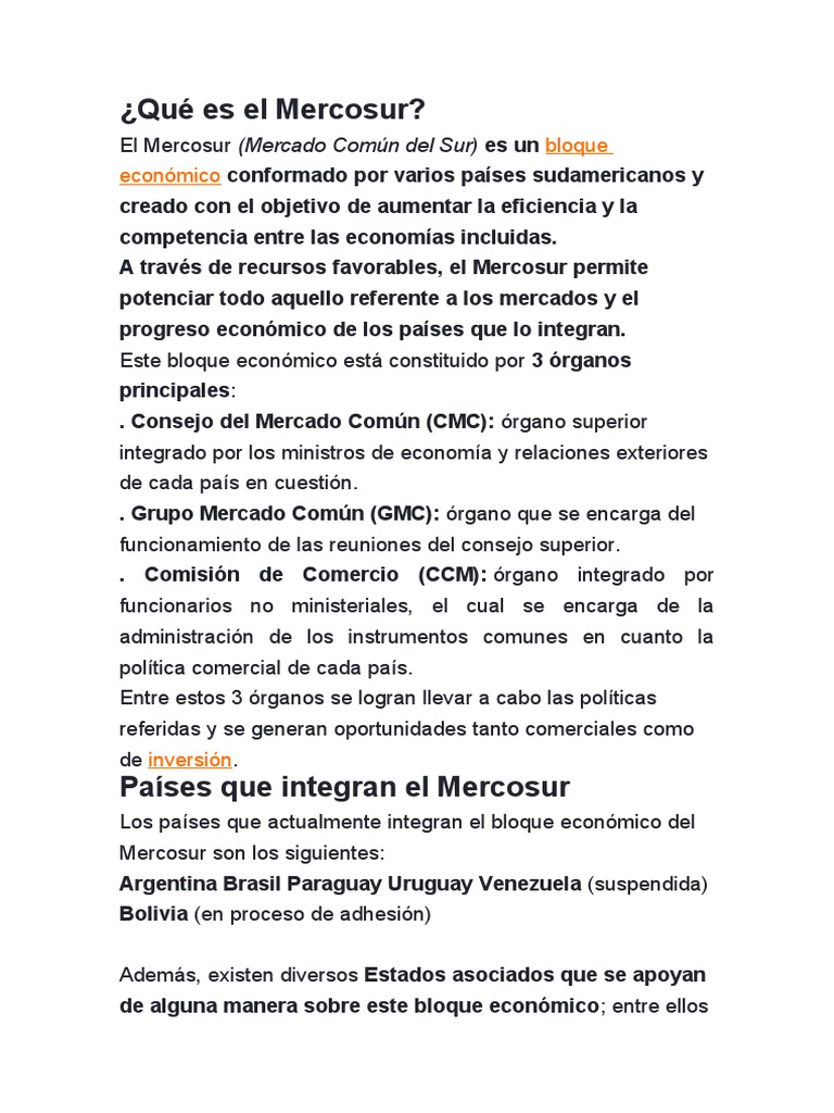 Qué Es El Mercosur | PDF | Economias