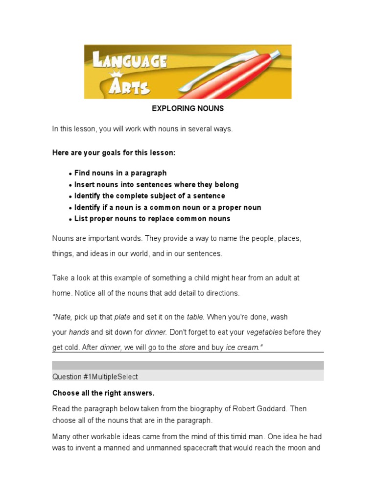 Ela-Exploring Nouns-2 | PDF | Subject (Grammar) | Verb