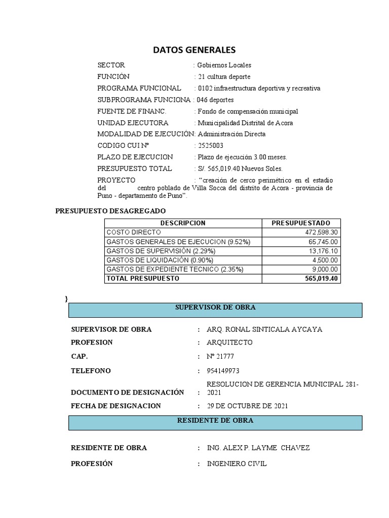 Datos Generales | PDF