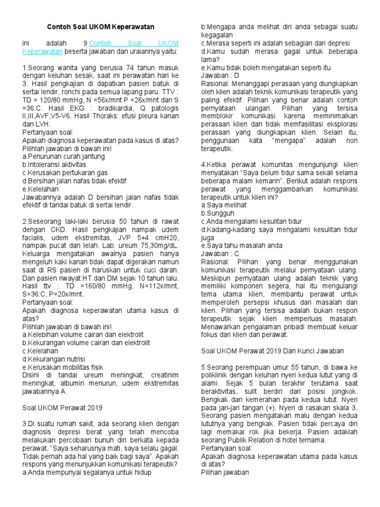 Contoh Soal UKOM Keperawatan | PDF