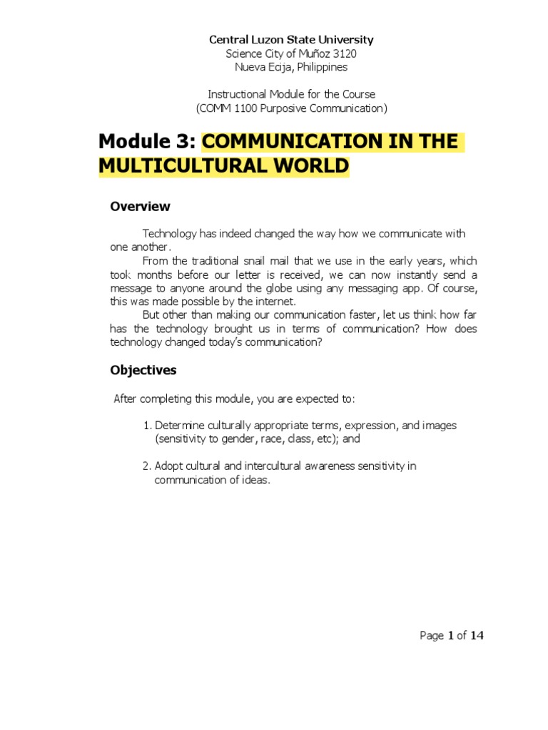 Module 3 Topic 1 (COMM1100) | Download Free PDF | Communication | Body ...