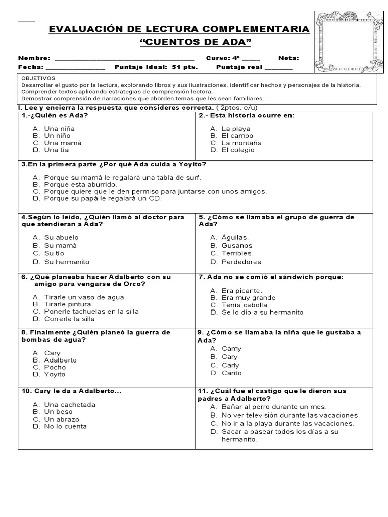 Prueba Cuentos de Ada | PDF
