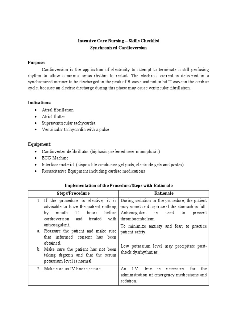 Synchronized Cardioversion Checklist | PDF