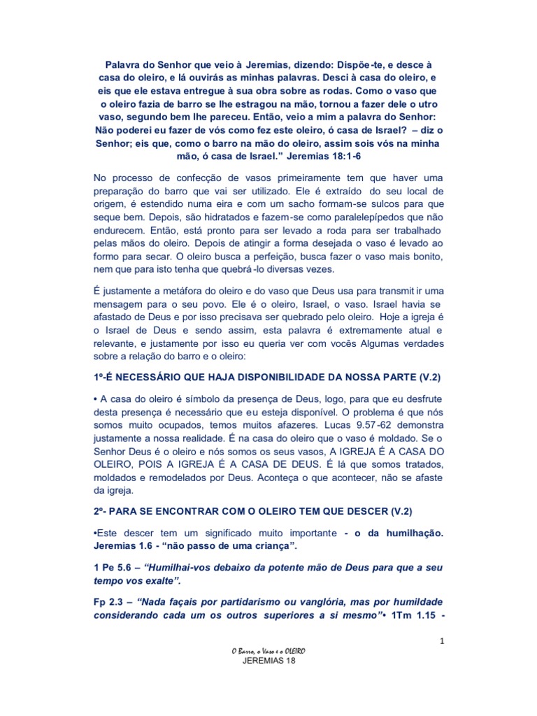 O Vaso O Barro E O Oleiro Pdf Cerâmica Jeremias
