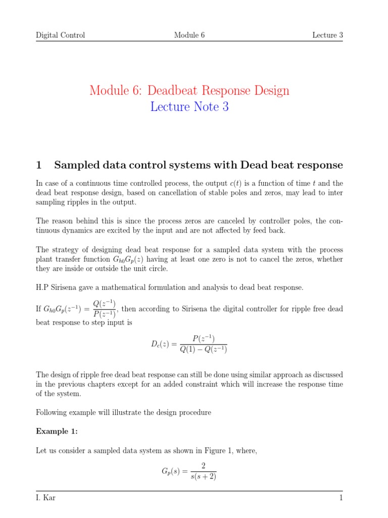 L24 - Deadbeat Response Design - Sampled Data Control Systems With Deadbeat Response | PDF ...