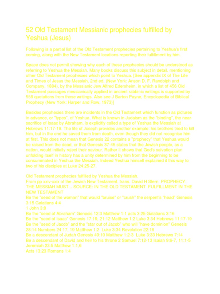 52 Old Testament Messianic Prophecies Fulfilled by Yeshua | PDF ...