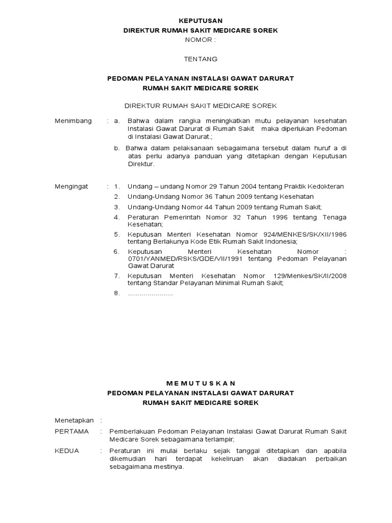 Pedoman Pelayanan IGD (SK) | PDF