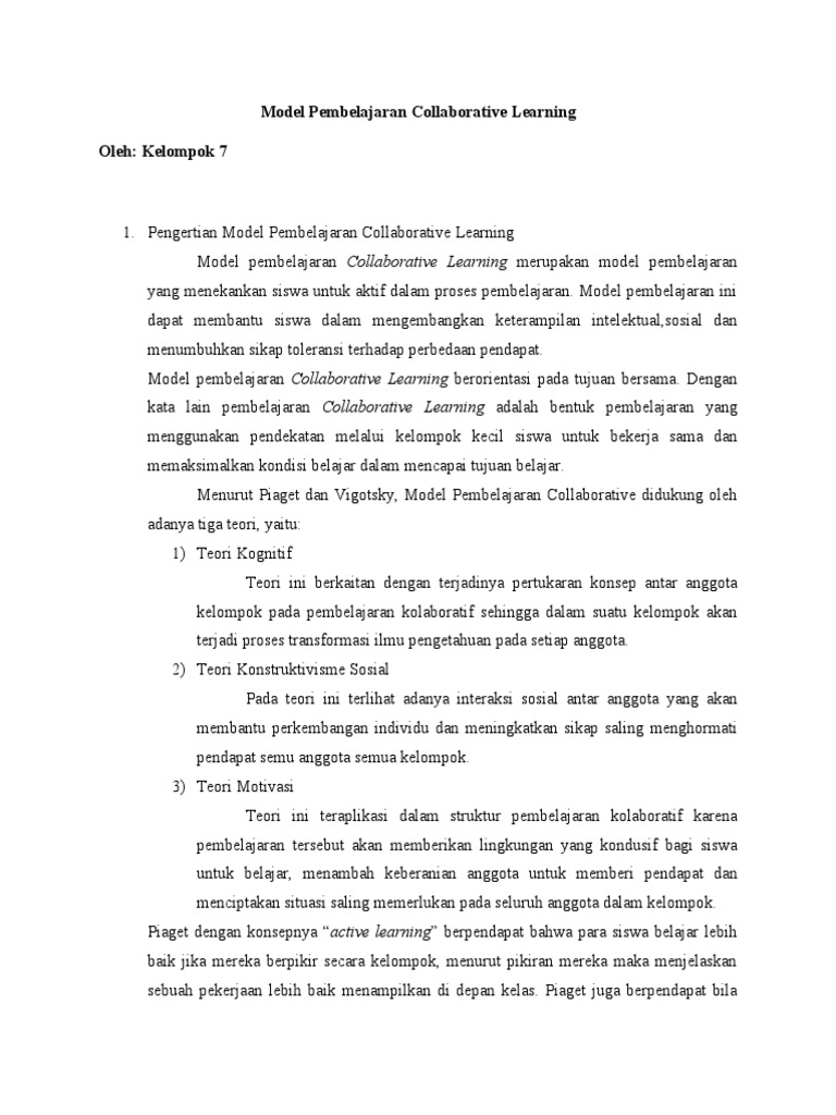 Model Pembelajaran Collaborative Learning | PDF