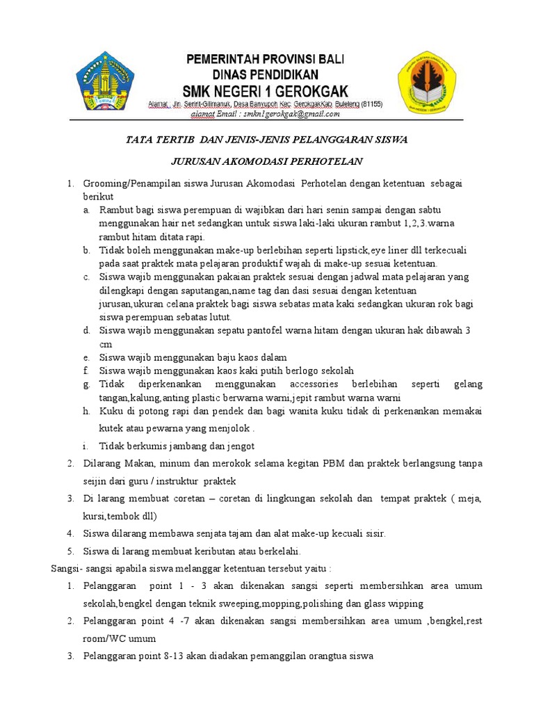 Tata Tertib Dan Sangsi Pelanggaran | PDF | Karier & Perkembangan ...