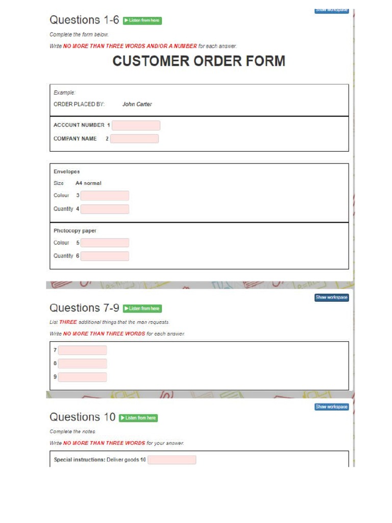 Ielts Listening Part 1 Pdf Color