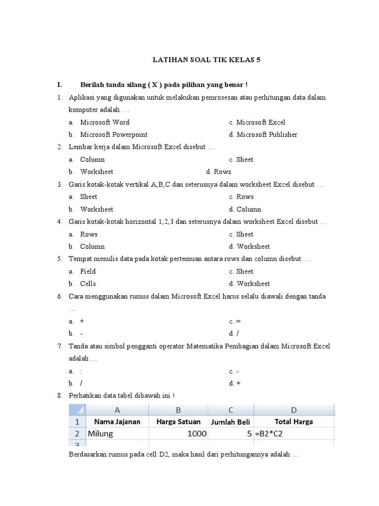 LATIHAN SOAL TIK KELAS 5 | PDF