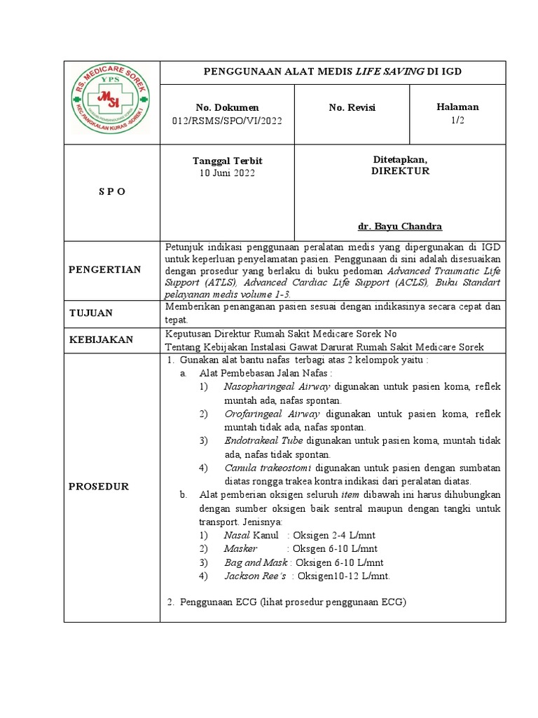 Penggunaan Alat Medis Life Saving Di Igd | PDF