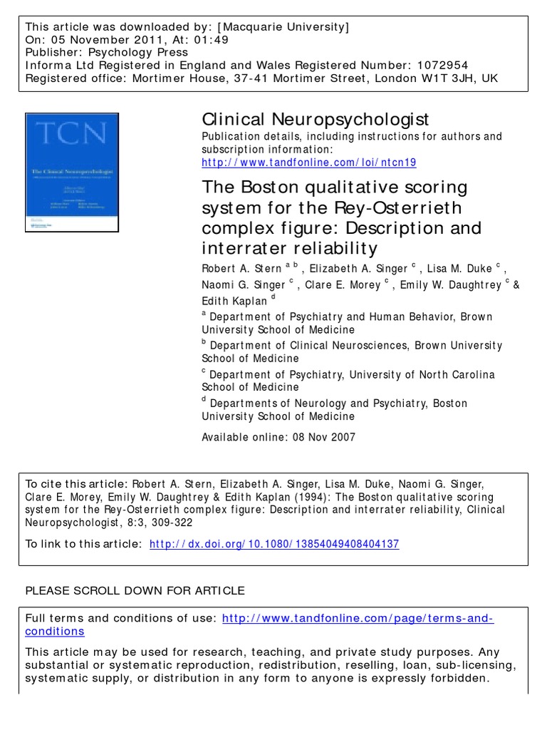 Boston - Qualitative Scoring System For The Rey-Osterrieth Complex Figure Description and ...