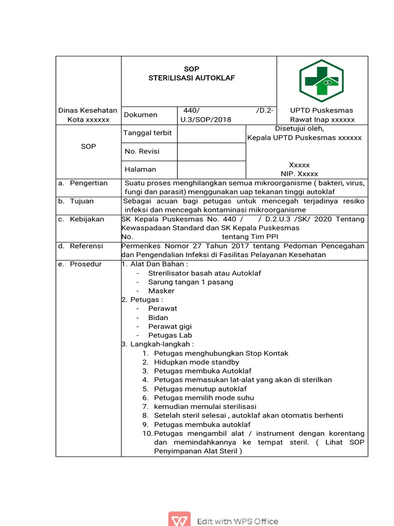 Sop Sterilisasi Autoklaf-1 | PDF