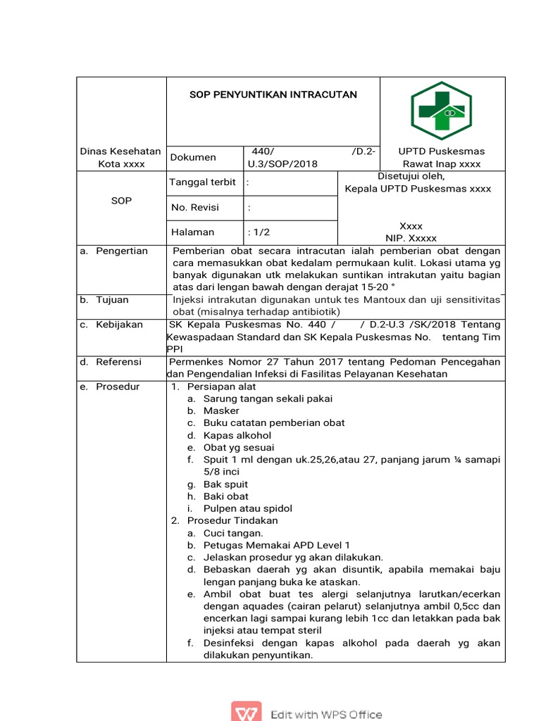Sop Penyuntikan Ic | PDF