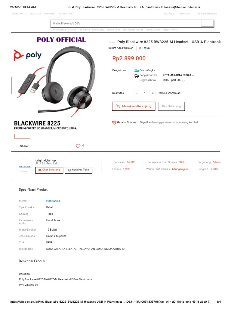 Poly Blackwire 8225 BW8225-M Headset - USB-A Plantronics Indonesia - Shopee Indonesia | PDF