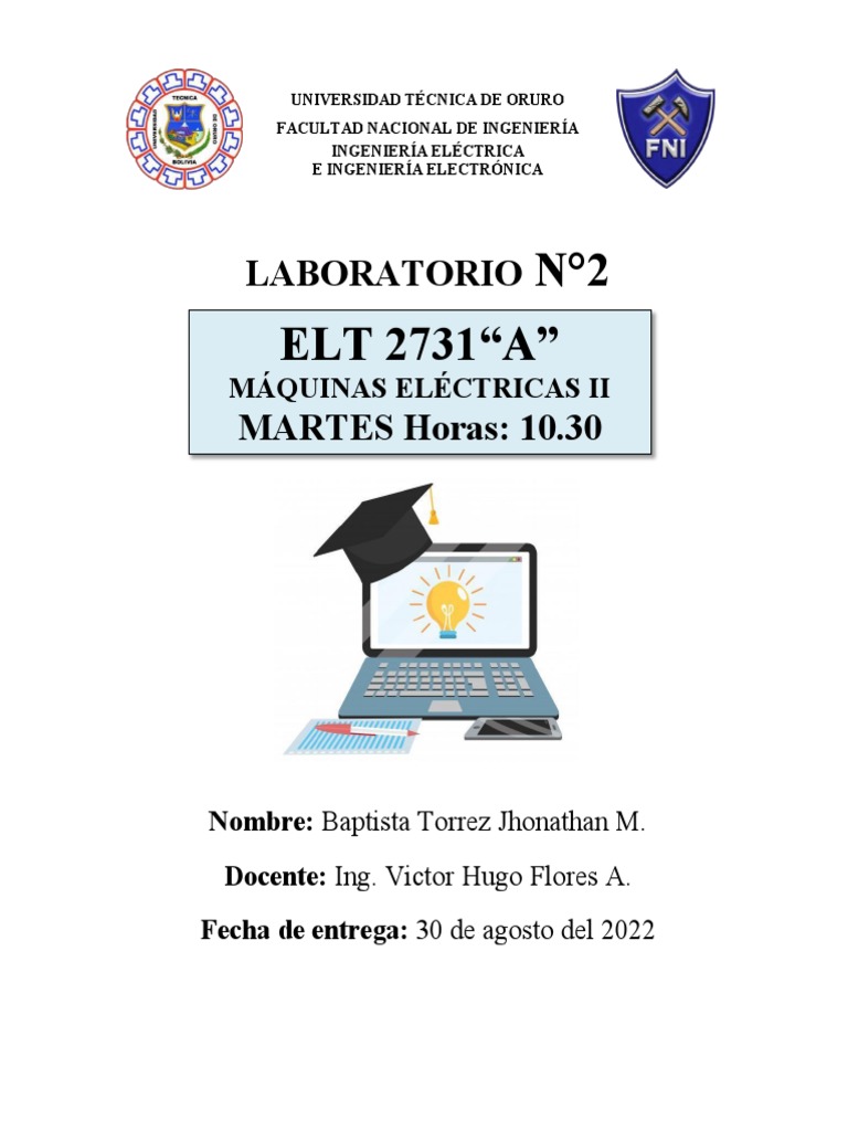 Laboratorio 2 - Elt2731a - Baptista Torrez Jhonathan Marcelo | PDF | Transformador | Corriente ...