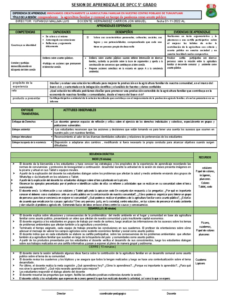 Sesiones de DPCC 5° 01 - 11-22 Al | PDF
