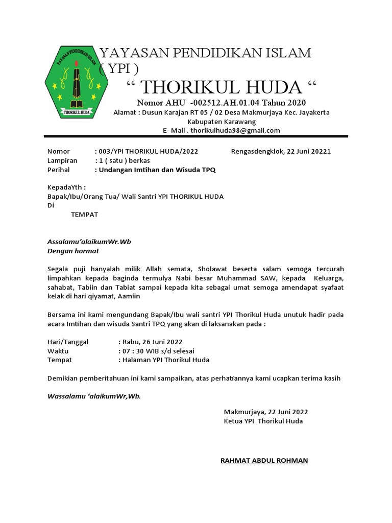 Surat Ulangan Semester | PDF